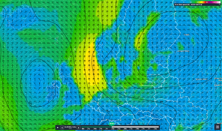 Northerly flow over the North Sea