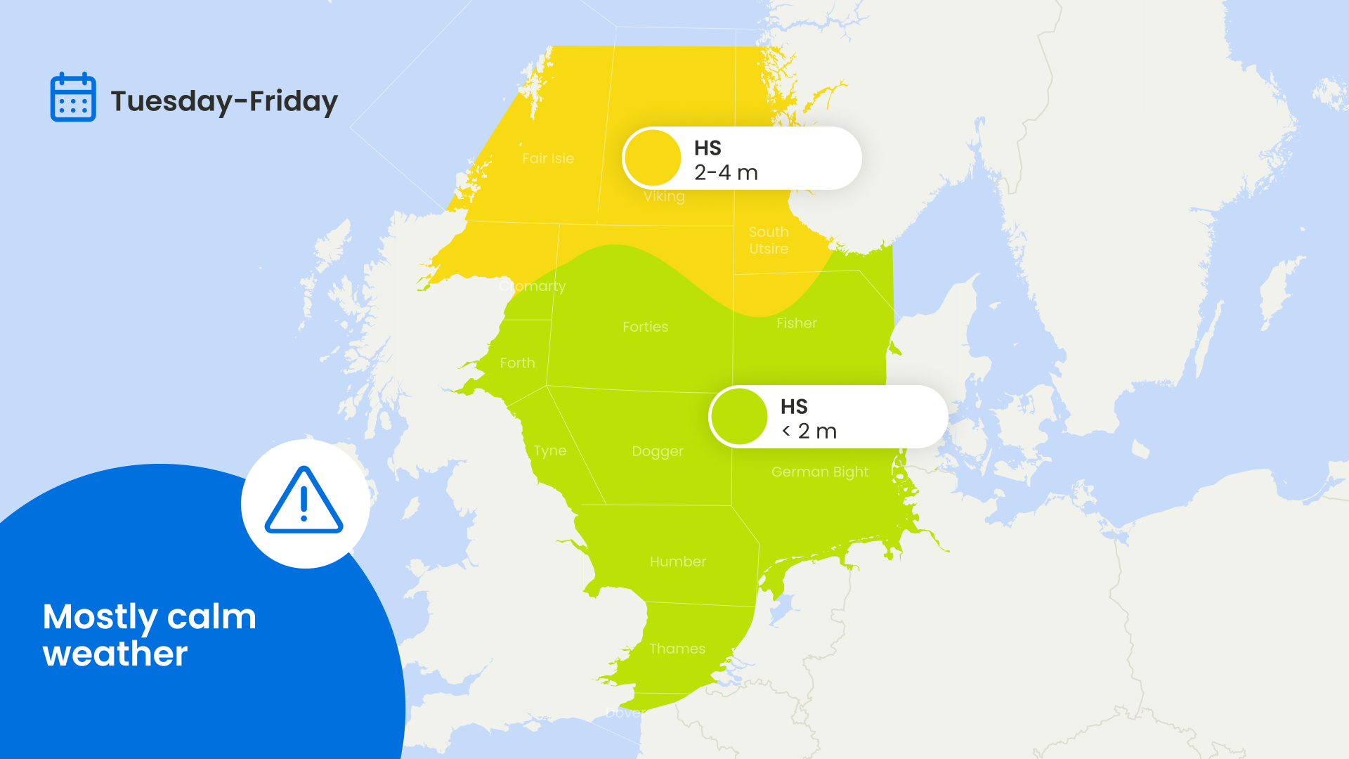 North Sea weather: High pressure weather over most of the North Sea