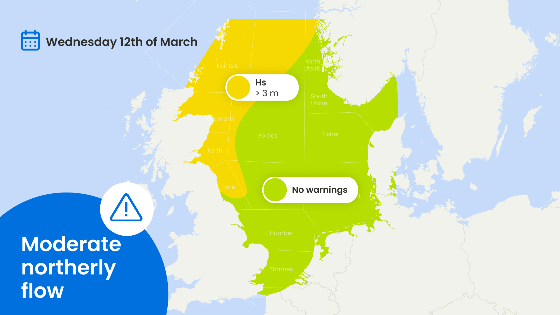 North Sea weather: Generally calm winds and northerly swell at first